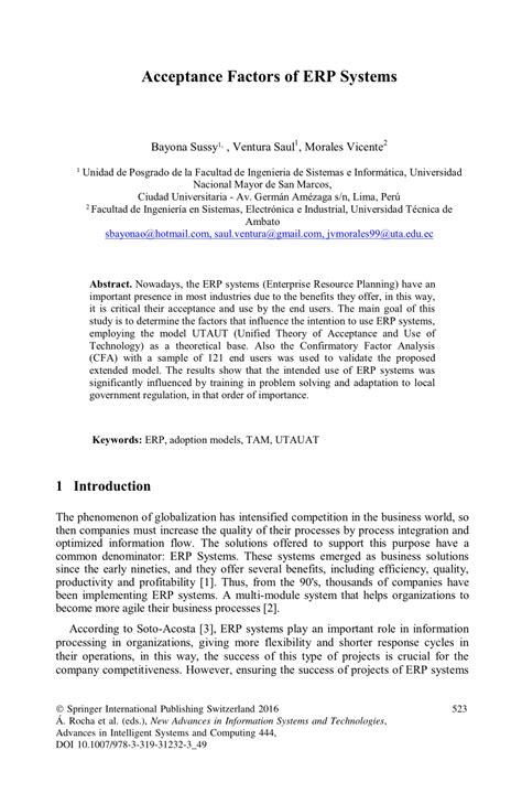 Pdf Acceptance Factors Of Erp Systems