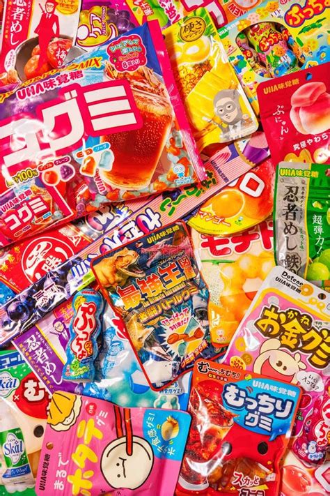 Overhead Shots Of Japanese Gummies And Candies Capturing A Nostalgic