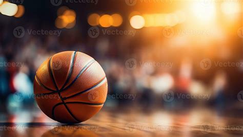Basketball Ball On The Floor Of A Basketball Court With Blurred