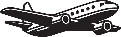 Black And White Silhouette Illustration Of A Vintage Airplane In Flight