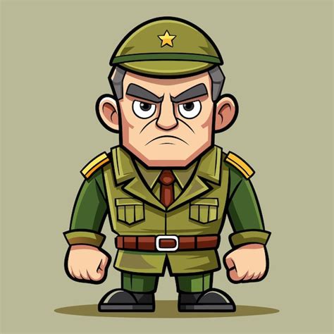 Grumpy Military Man With A Stern Expression Cartoon Vector Illustration