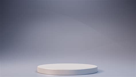 회색 배경에 미니멀한 스타일의 연단 제품 시연을 위한 빈 원통형 받침대 제품 시연을 위한 무대 쇼케이스 3d 그림 0명에 대한 스톡 사진 및 기타 이미지 Istock