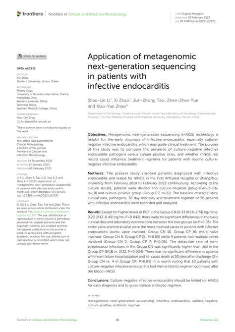 Pdf Application Of Metagenomic Next Generation Sequencing In Patients