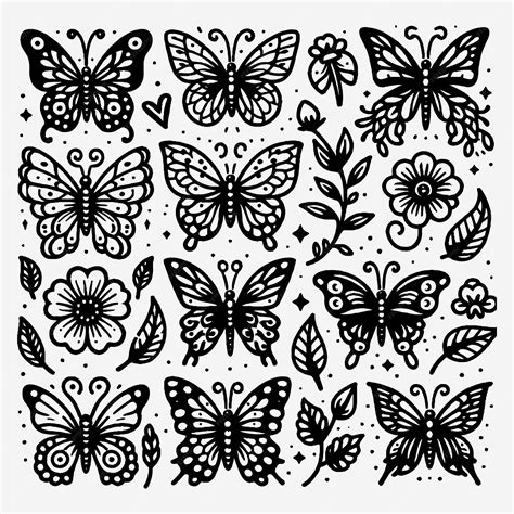 Premium Vector Set Of Outline Black Butterflies Tattoo Icons Vector