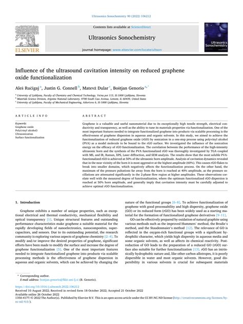 Pdf Influence Of The Ultrasound Cavitation Intensity On Reduced Graphene Oxide Functionalization