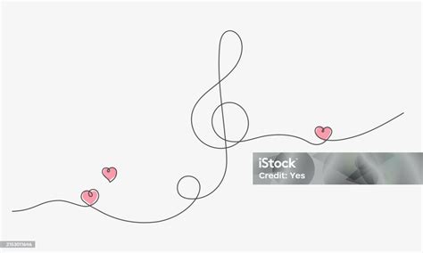 Love Misic Melody Sweet Song One Line Treble Clef With Love Hearts Hand Drawn Shape Continuous