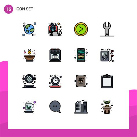 Set Of 16 Vector Flat Color Filled Lines On Grid For Fire Spanner Car Control Right Editable