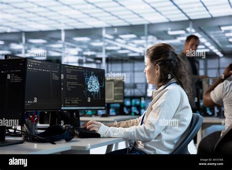 Engineer Doing Job Shift In Ai Server Hub Used For Processing Vast Amounts Of Data Artificial