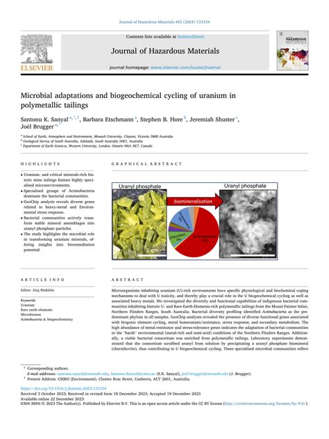 Pdf Microbial Adaptations And Biogeochemical Cycling Of Uranium In