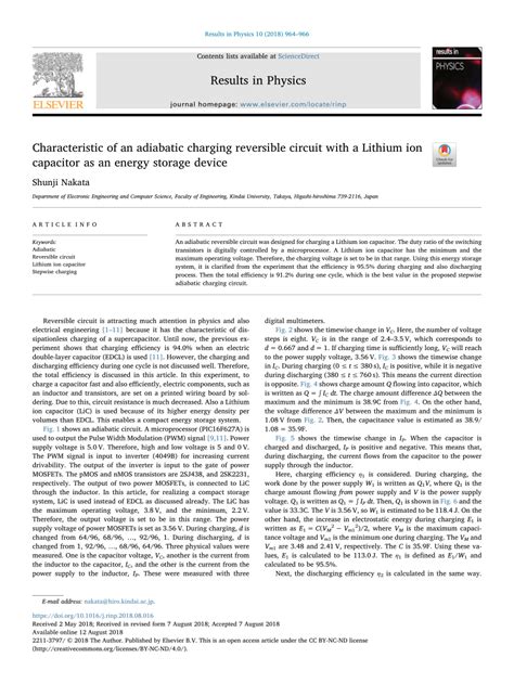 Pdf Characteristic Of An Adiabatic Charging Reversible Circuit With A