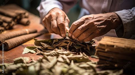 Traditional Tobacco Processing Making Cuban Cigars Generative Ai