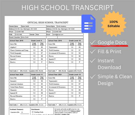 High School Transcript Example