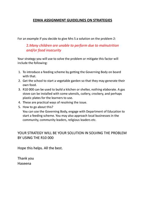 EDMA Assignment Guidelines ON Strategies EDMA ASSIGNMENT GUIDELINES ON STRATEGIES For An