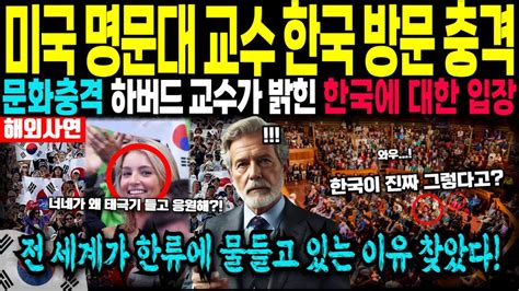 대체 태극기는 왜 들고 있는거야 한국에 빠져있는 미국대학생들을 보고 충격받은 하버드 교수가 한국 출장으로 첫 방문한 뒤 문화충격을 받게 되었는데 Youtube