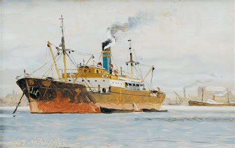 Victor Qvistorff: An anchored cargo ship [53354]