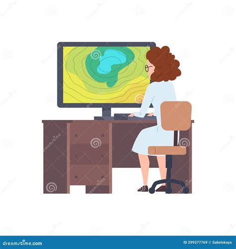 Meteorologist Woman Studying Weather Forecaster On Computer Weather Researching Climate