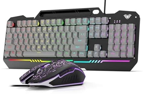 AULA Gaming Keyboard Keys Gaming Keyboard And Mouse Combo With RGB Backlit All Metal Panel