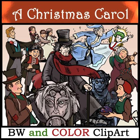 A Christmas Carol Clip Art Charles Dickens Characters Bw And Color