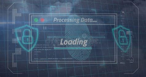 Image Of Interface With Data Processing Over Biometric Fingerprint Scanner And Padlock Icon