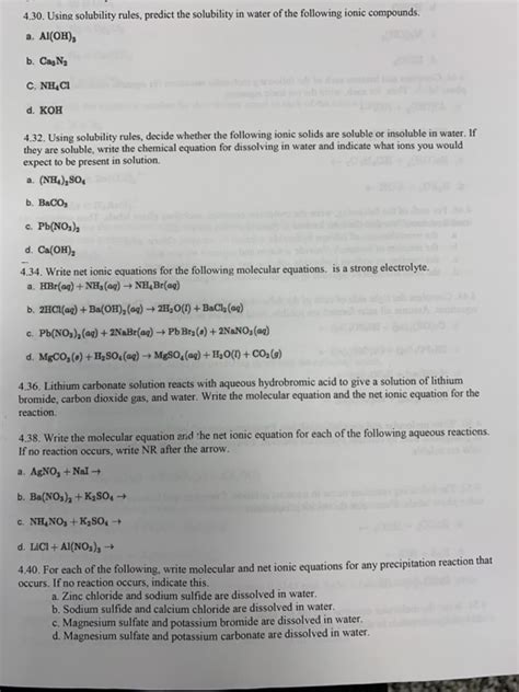 Solved Using Solubility Rules Predict The Solubility Chegg