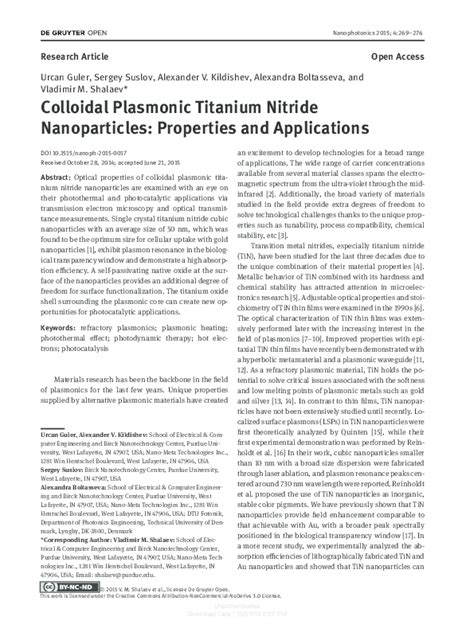 Pdf Colloidal Plasmonic Titanium Nitride Nanoparticles Properties And Applications