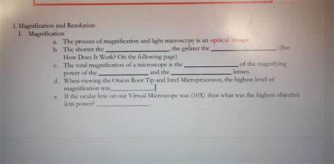 Solved I Magnification And Resolution I Magnification A