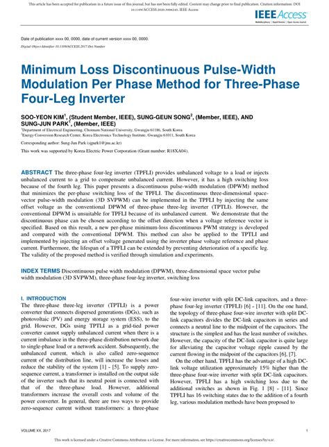 Pdf Minimum Loss Discontinuous Pulse Width Modulation Per Phase Method For Three Phase Four