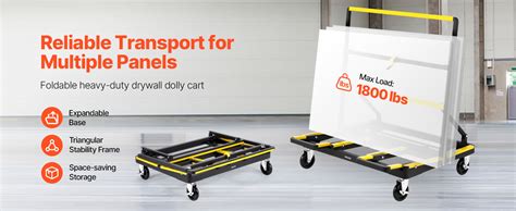 Vevor Drywall Cart Dolly 1800 Lbs Load Capacity Steel Panel Dolly