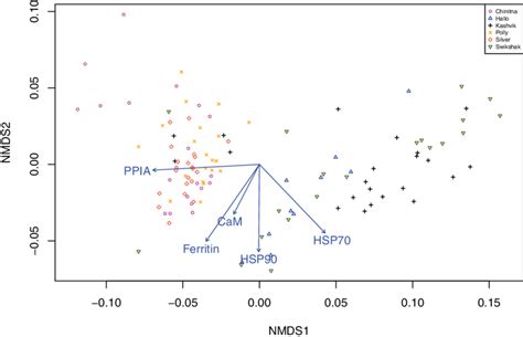 two dimensional non parametric multidimensional scaling plot of the