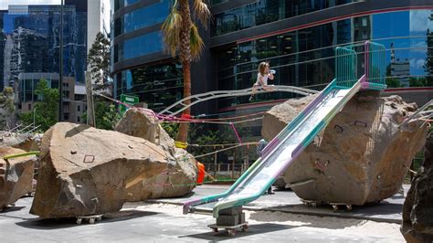 Mike Hewson Installs Boulders On Wheels For Risk Play Space In Melbourne