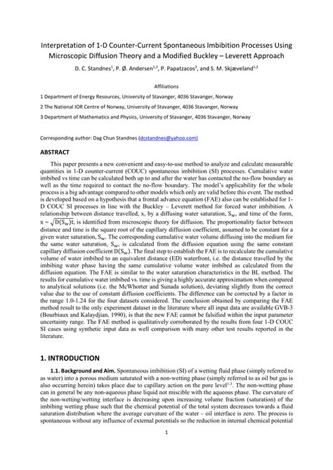 Pdf Interpretation Of 1 D Counter Current Spontaneous Imbibition