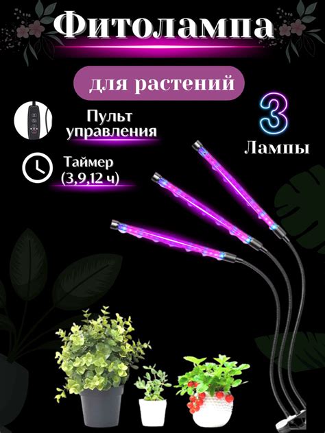 Фитолампа для растений полный спектр на прищепке 3 светильника купить с доставкой по