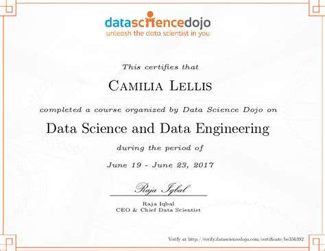 Camilia Lellis's Certificate | Data Science Dojo