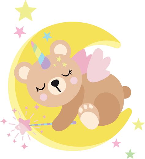 Cute Unicorn Teddy Bear Sleeping On Moon 38471047 Vector Art At Vecteezy