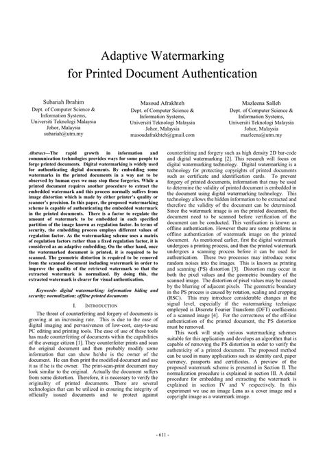 Pdf Adaptive Watermarking For Printed Document Authentication