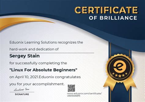 Completion Certificate For Linux For Absolute Beginners