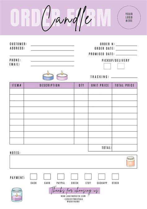 Candle Order Form Template Editable Invoice Canva Template Small