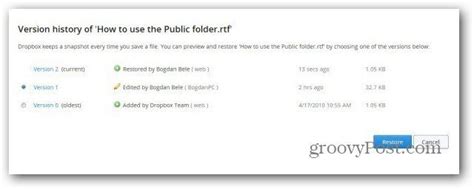 restore a deleted file in dropbox or get back a previous version