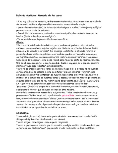Doc Roberto Aceituno Memoria De Las Cosas
