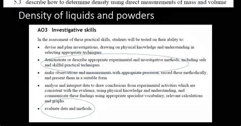 Igcse Physics Density Of Liquids And Powders