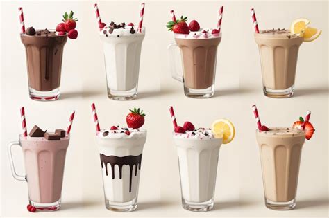 Premium Photo Photo Assortment Of Milkshake Glasses With Fruits And