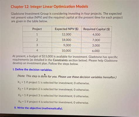 Solved Chapter Integer Linear Optimization Models Chegg