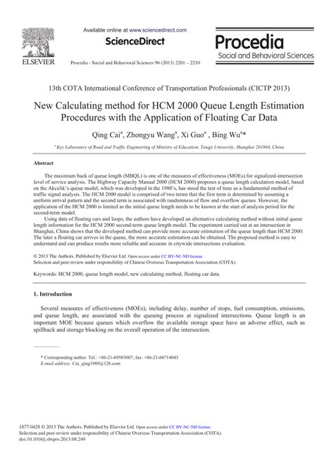 pdf new calculating method for hcm 2000 queue length estimation