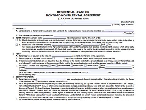Month To Month Rental Agreement Form