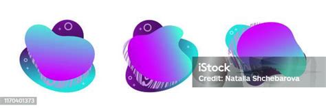 추상 유체 그라데이션 모양 세트 트렌디 한 네온 블루 바이올렛 시안 색상 웹 배너 전단지에 대한 디자인 요소로 유용합니다 텍스트에 적용할 수 있는 격리된 흰색 배경입니다