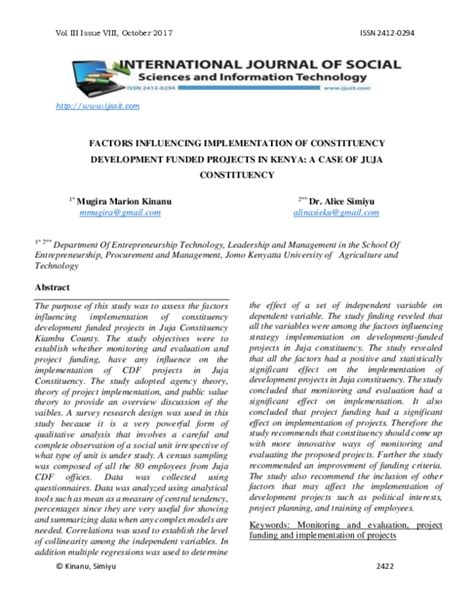 Pdf Factors Influencing Implementation Of Constituency Development Funded Projects In Kenya A