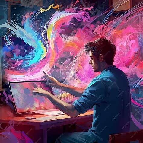 Artista Digital Trabajando En Un Proyecto De Creación De Arte Artista En El Trabajo Ilustración