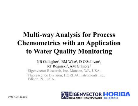 Pdf Multi Way Analysis For Process Chemometrics With An Application To Water Quality Monitoring