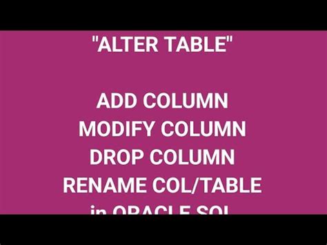 ORACLE SQL: ALTER TABLE, ADD column , MODIFY column , DROP column , RENAME column &TABLE in ...