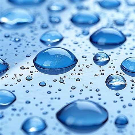 Close Up Shot Of Numerous Blue Water Droplets On A Surface Reflecting Light Stock Illustration